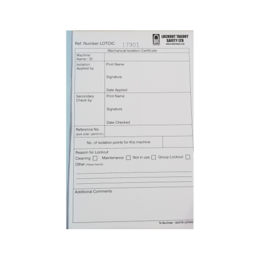 Permit isolation certificates – Lockout Tagout Safety Ltd